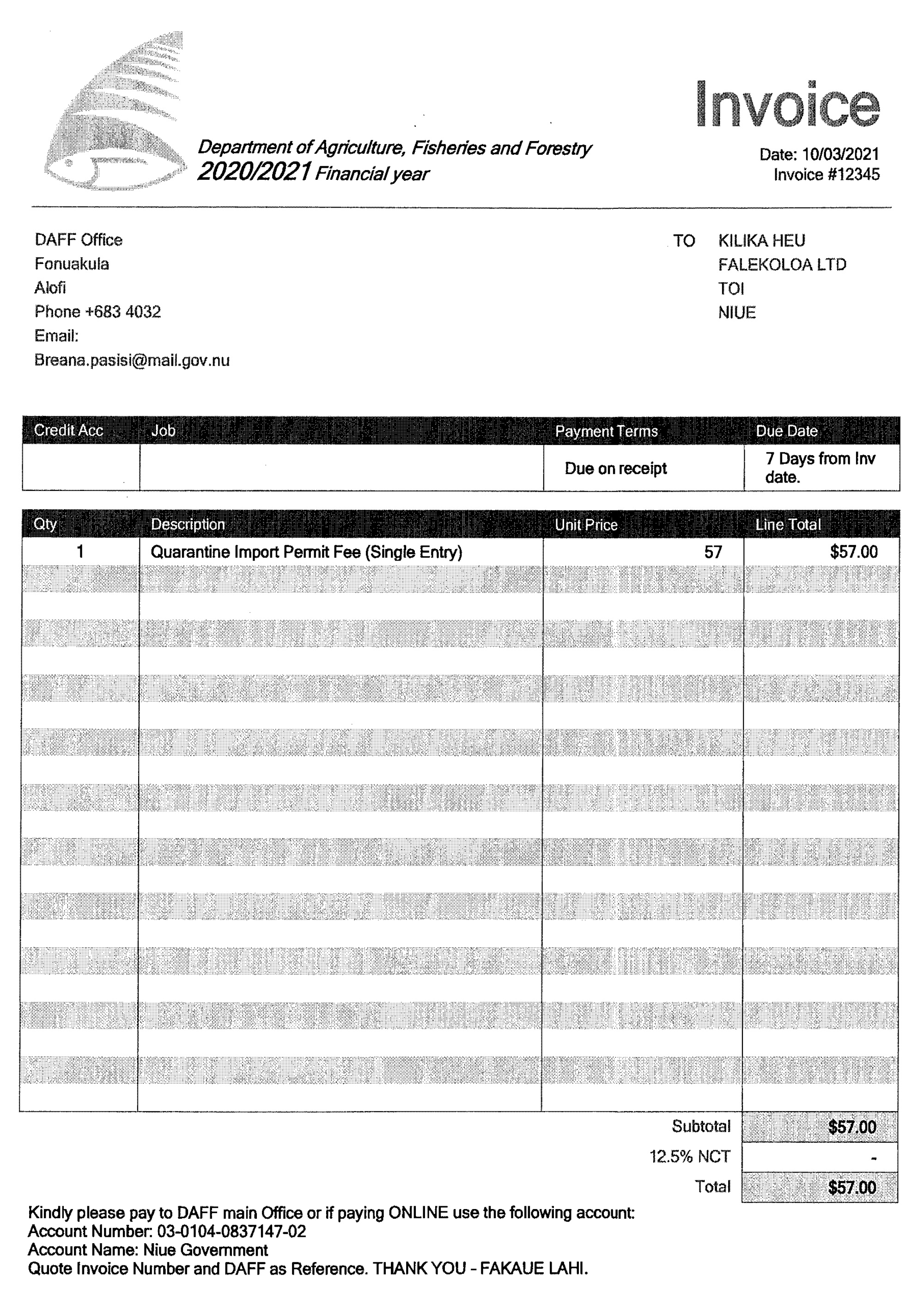 Niue Trade Portal, Import and Export procedures